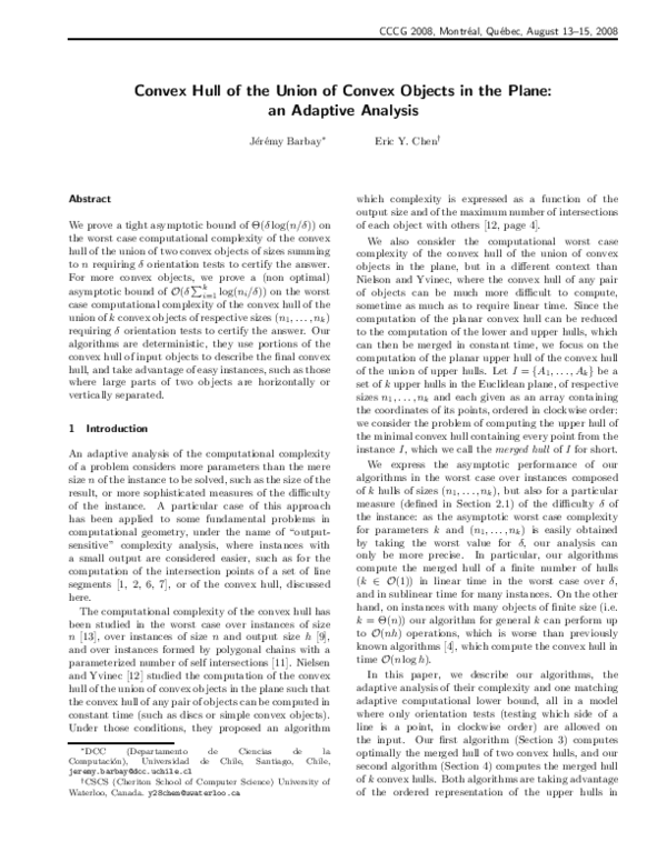 (PDF) Convex hull of the union of convex objects in the plane: an adaptive analysis