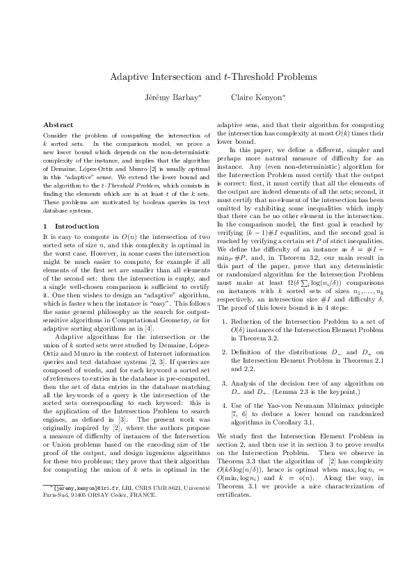 (PDF) Adaptive intersection and t -threshold problems