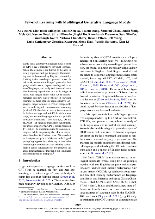 (PDF) Few-shot Learning with Multilingual Generative Language Models