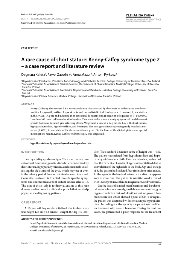 (PDF) A rare cause of short stature: Kenny-Caffey syndrome type 2 – a ...