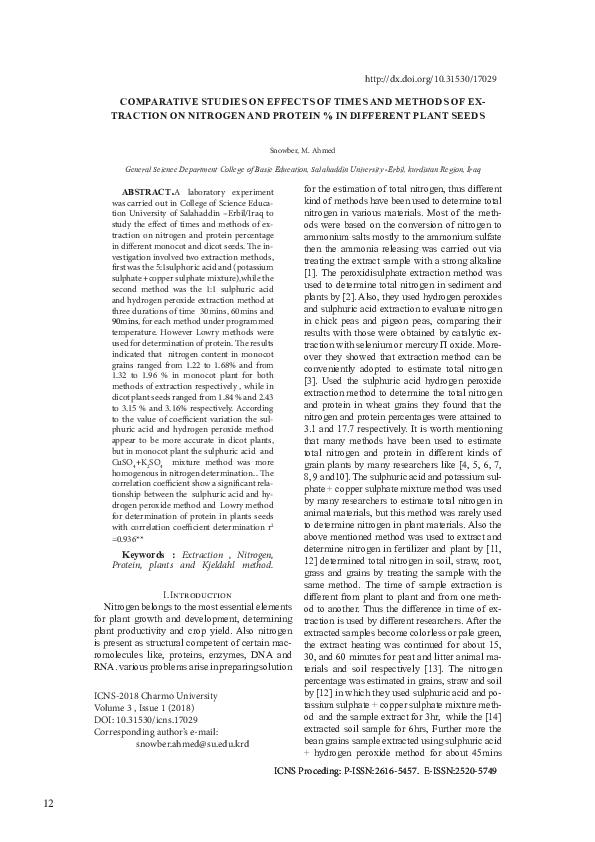 (PDF) Comparative Studies on Effects of Times and Methods of Extraction on Nitrogen and Protein ...