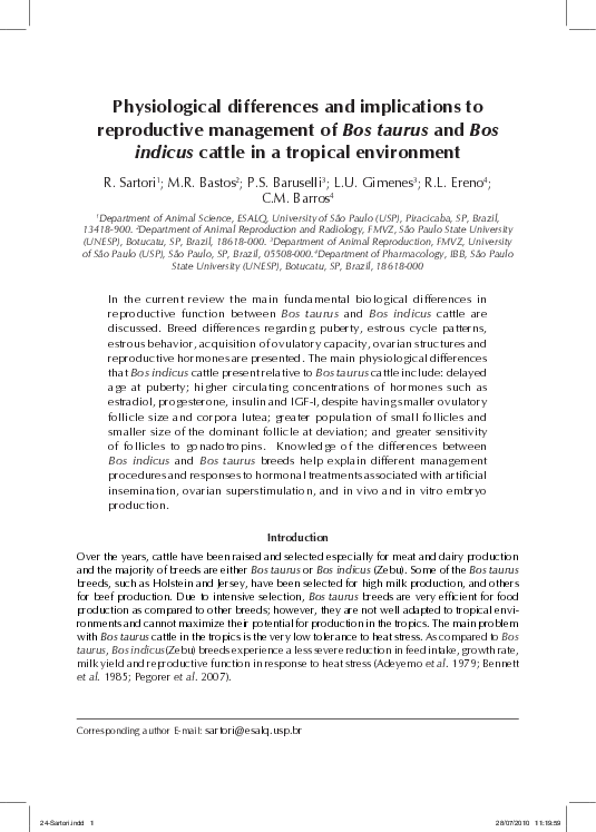 (PDF) Physiological differences and implications to reproductive ...