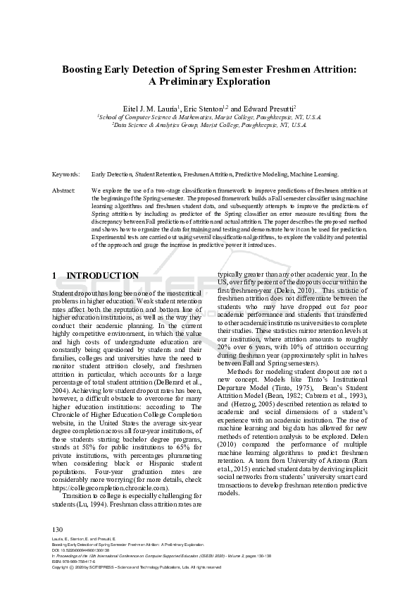 (PDF) Boosting Early Detection of Spring Semester Freshmen Attrition: A Preliminary Exploration