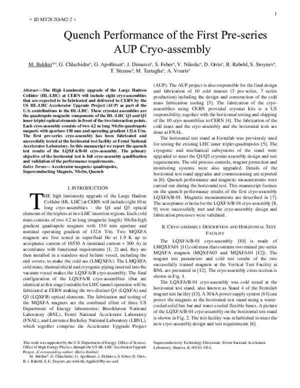 (PDF) Quench Performance of the First Pre-series AUP Cryo-assembly