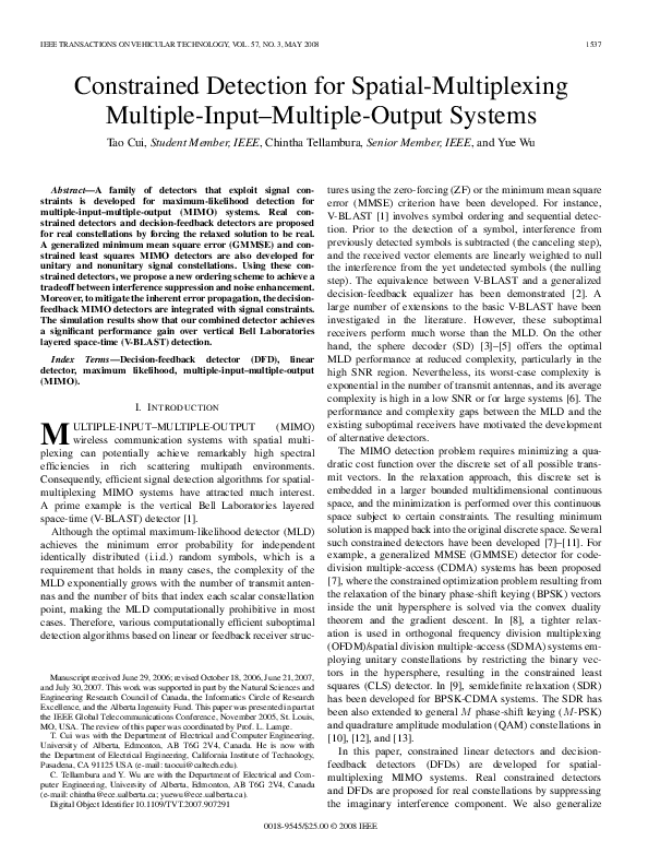 (PDF) Constrained Detection for Spatial-Multiplexing Multiple-Input ...