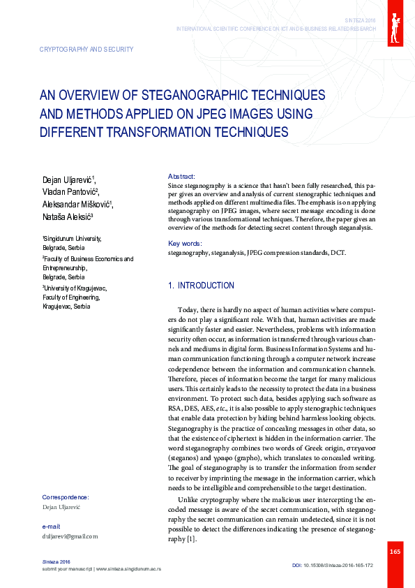 (PDF) An Overview of Steganographic Techniques and Methods Applied on Jpeg Images Using ...
