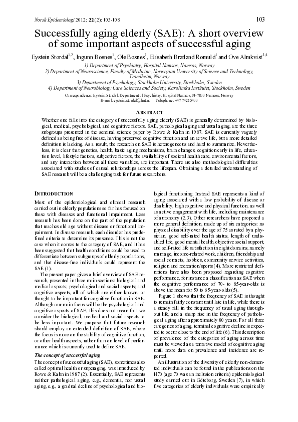 (PDF) Successfully aging elderly (SAE): A short overview of some ...