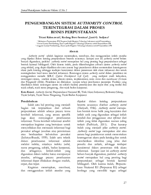 (PDF) Pengembangan Sistem Authority Control Terintegrasi Dalam Proses ...