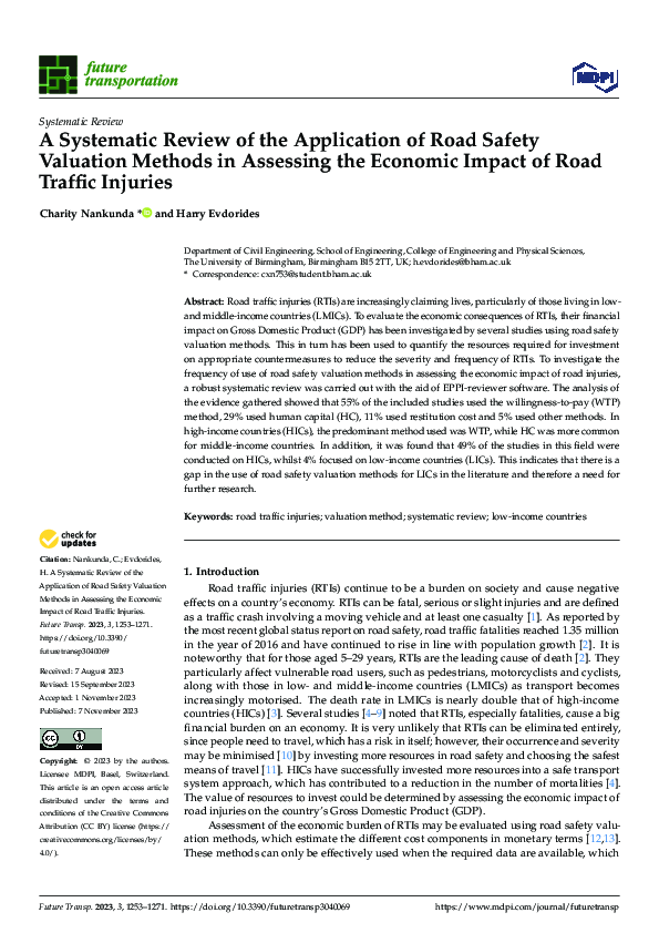 (PDF) A Systematic Review of the Application of Road Safety Valuation ...