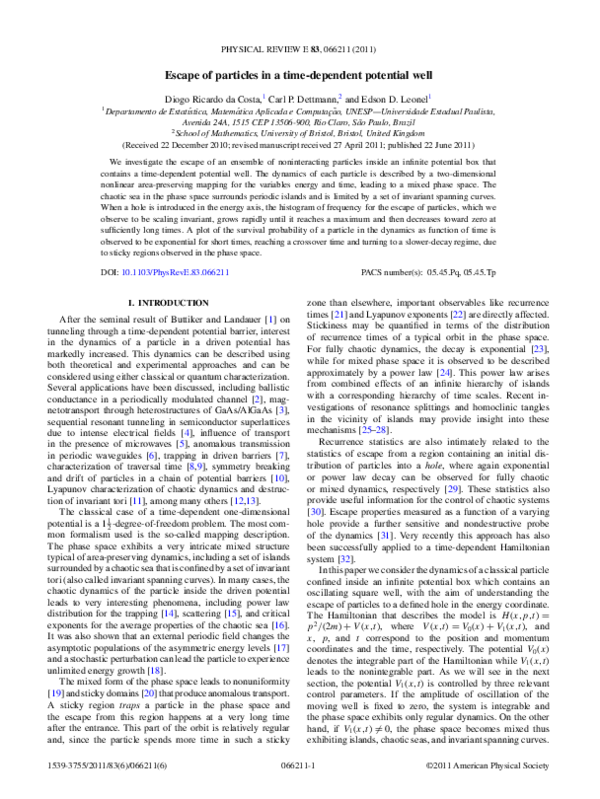 (PDF) Escape of particles in a time-dependent potential well