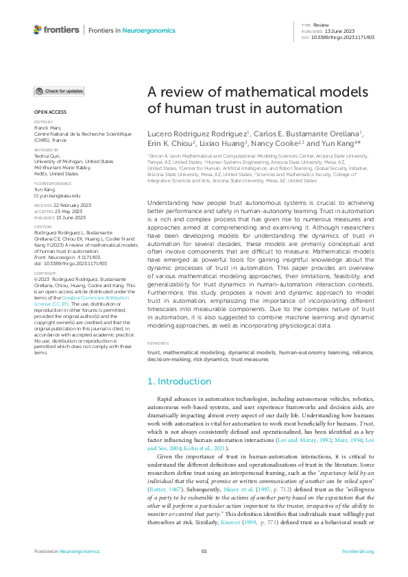 (PDF) A review of mathematical models of human trust in automation
