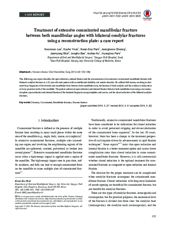 (PDF) Treatment of extensive comminuted mandibular fracture between ...