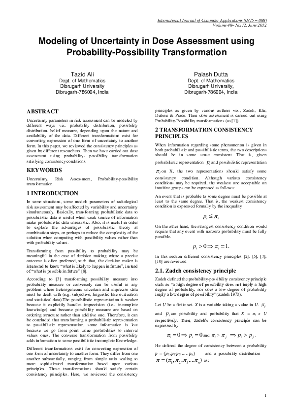 (PDF) Modeling of Uncertainty in Dose Assessment using Probability-Possibility Transformation
