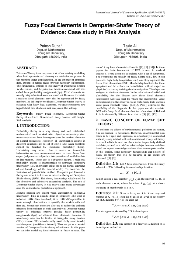 (PDF) Fuzzy Focal Elements in Dempster-Shafer Theory of Evidence: Case Study in Risk Analysis