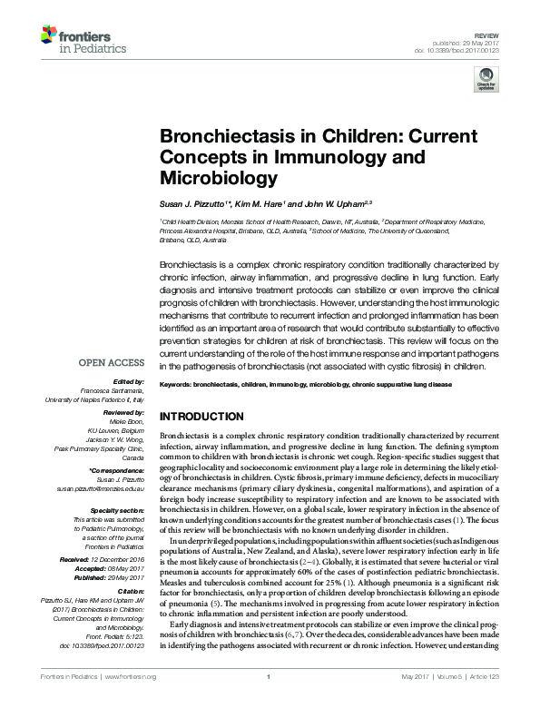 (PDF) Bronchiectasis in Children: Current Concepts in Immunology and ...