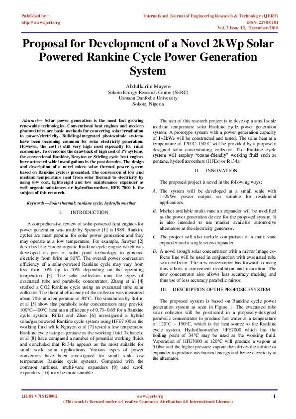 (PDF) Proposal for Development of a Novel 2kWp Solar Powered Rankine ...