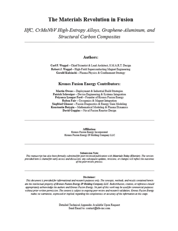 (PDF) Kronos Fusion Energy Special Topic Part 1 of 5 Technical Details ...
