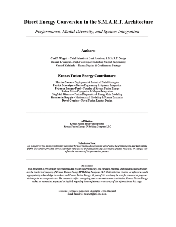 (PDF) Kronos Fusion Energy Special Topic Part 4 of 5 Technical Details Direct Energy Conversion ...