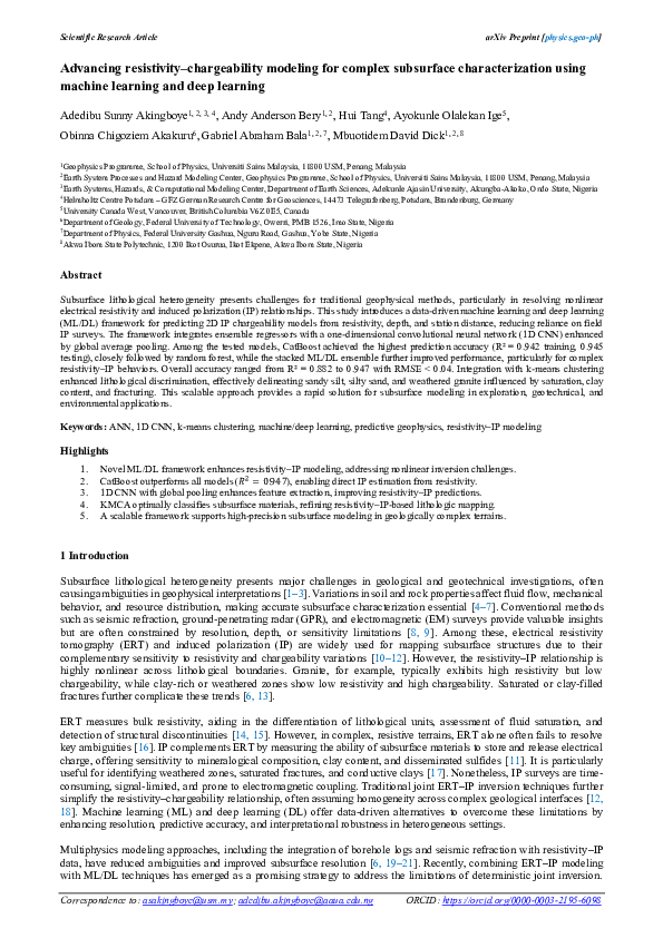 (PDF) Advancing resistivity-chargeability modeling for complex subsurface characterization using ...