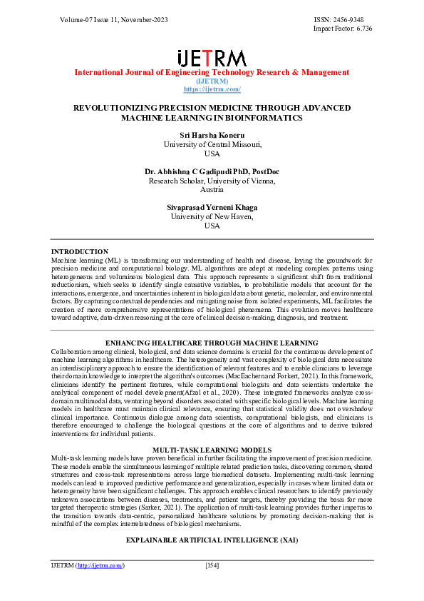(PDF) REVOLUTIONIZING PRECISION MEDICINE THROUGH ADVANCED MACHINE ...