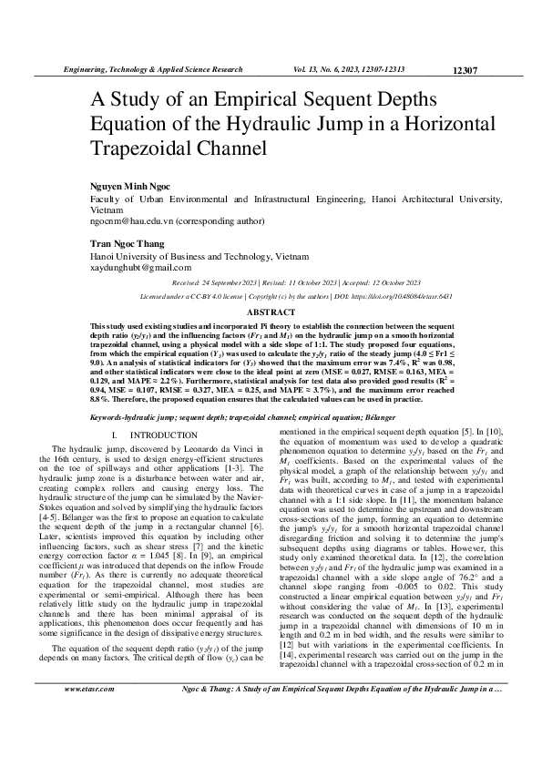 (PDF) A Study of an Empirical Sequent Depths Equation of the Hydraulic ...