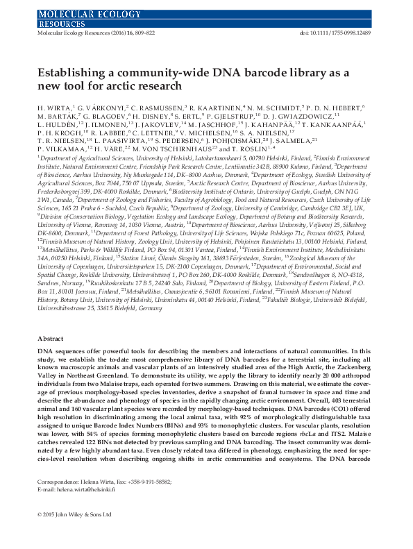 (PDF) Establishing a community-wide DNA barcode library as a new tool ...