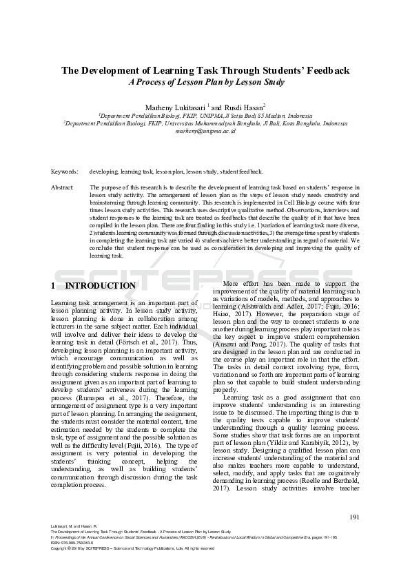 (PDF) The Development of Learning Task Through Students’ Feedback - A ...