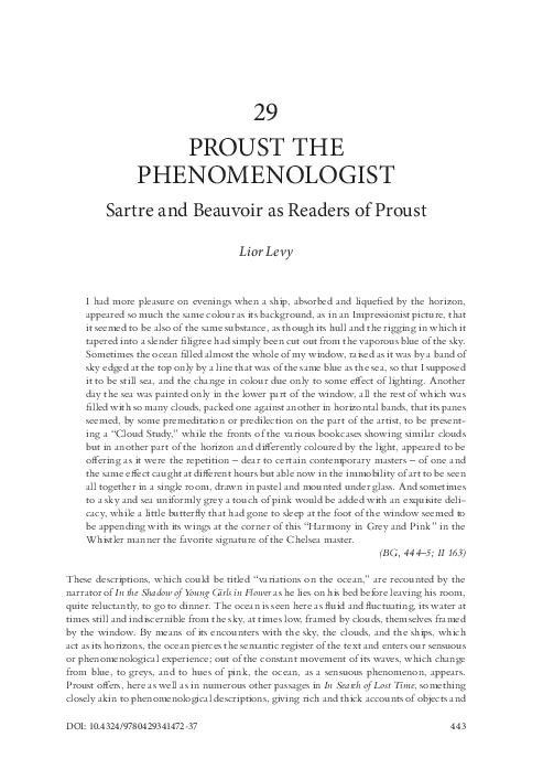 (PDF) Proust the Phenomenologist: Sartre and Beauvoir as Readers of Proust