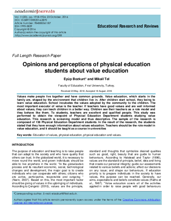 (PDF) Opinions and perceptions of physical education students about ...