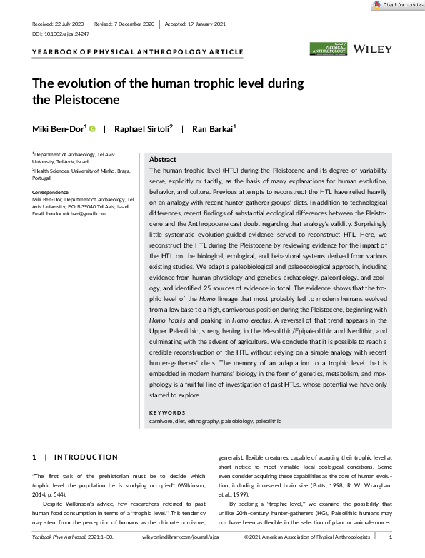 (PDF) The evolution of the human trophic level during the Pleistocene
