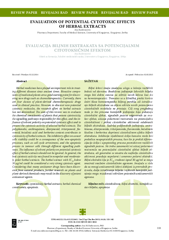 (PDF) Evaluation Of Potential Cytotoxic Effects Of Herbal Extracts