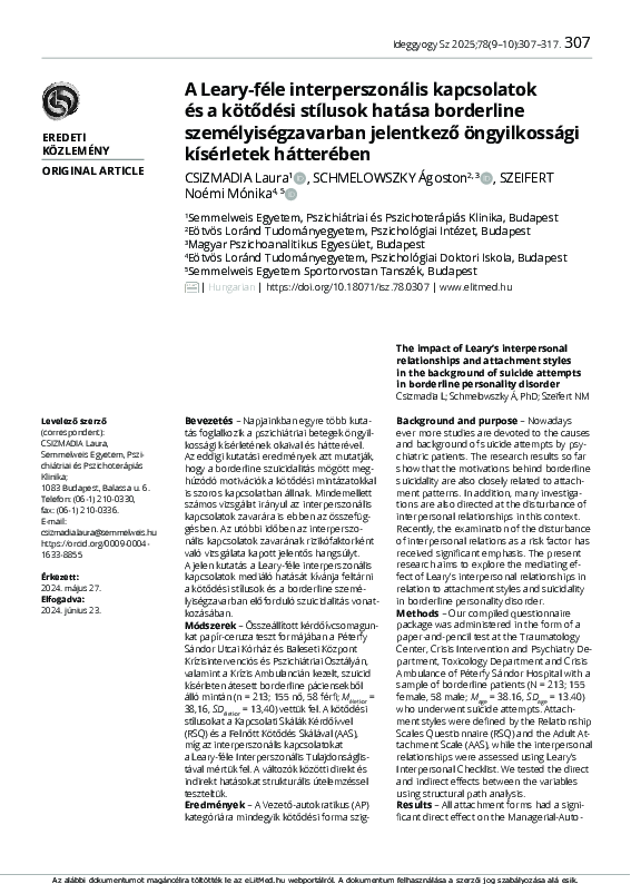 (PDF) The impact of Leary’s interpersonal relationships and attachment ...