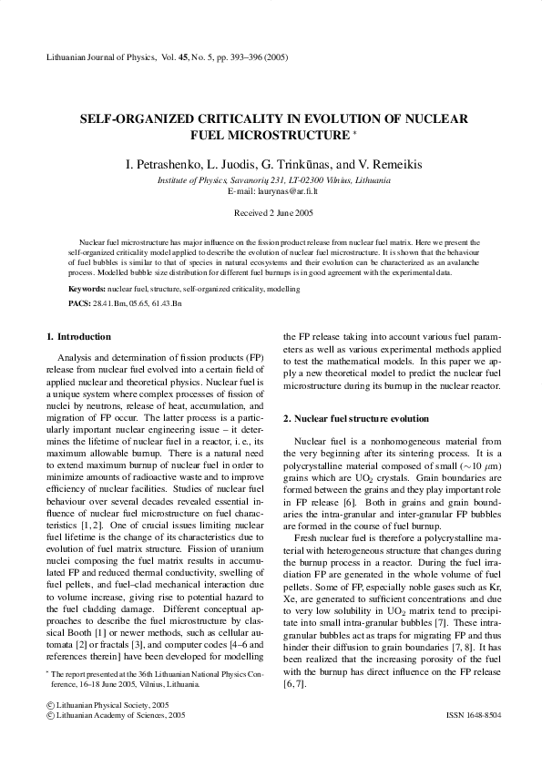 (PDF) Self-organized criticality in evolution of nuclear fuel ...