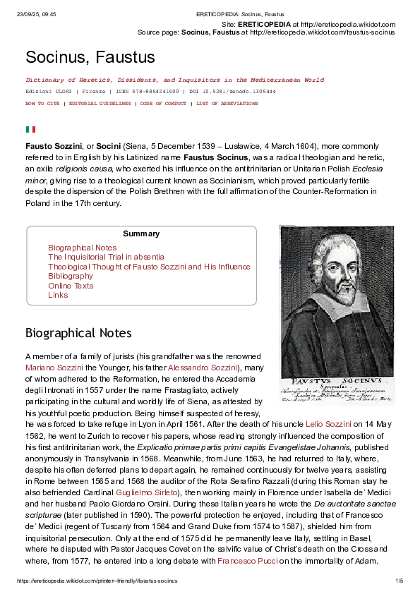(PDF) Socinus, Faustus