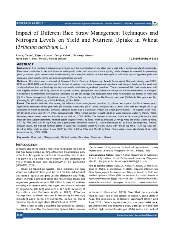 (PDF) Impact of Different Rice Straw Management Techniques and Nitrogen ...