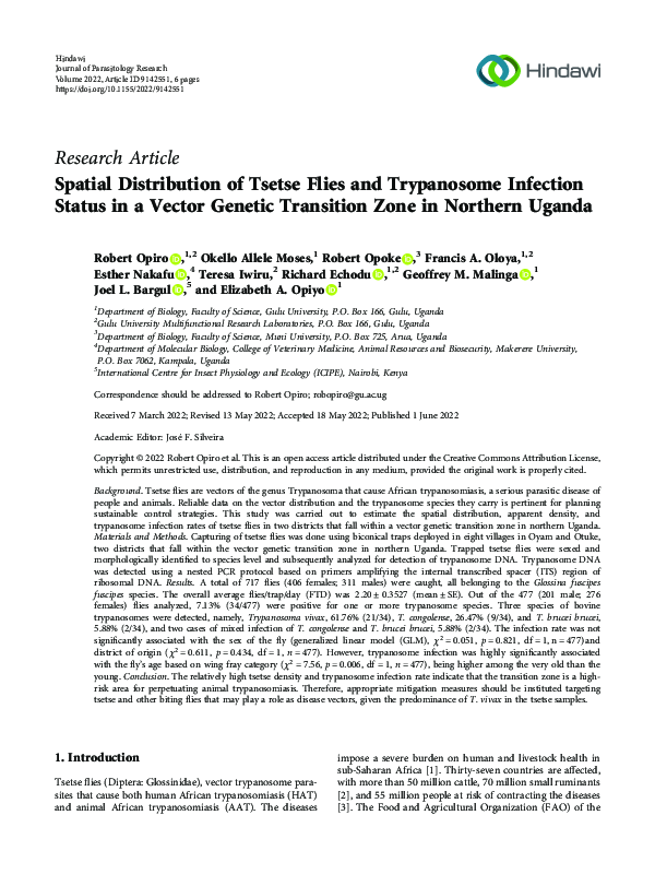 (PDF) Spatial Distribution of Tsetse Flies and Trypanosome Infection ...