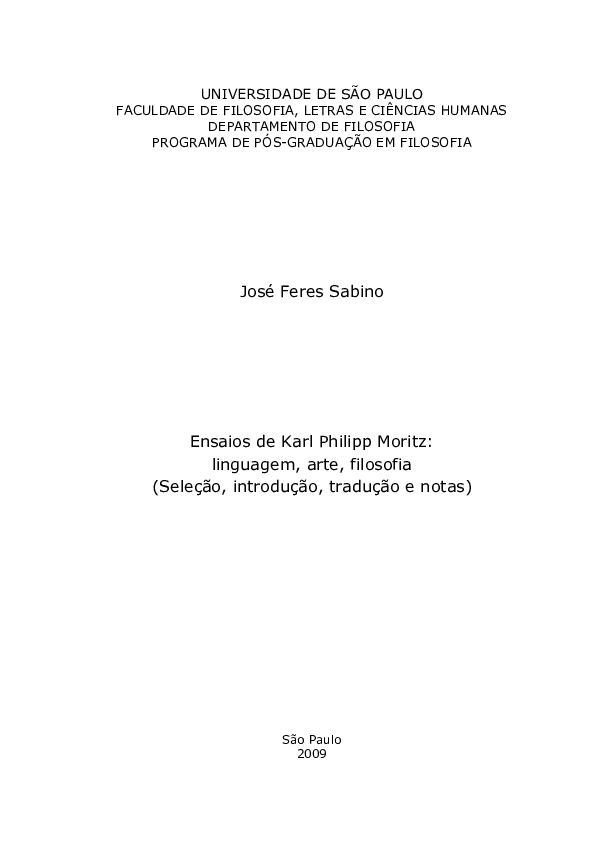 (PDF) Ensaios de Karl Philipp Moritz: linguagem, arte, filosofia ...