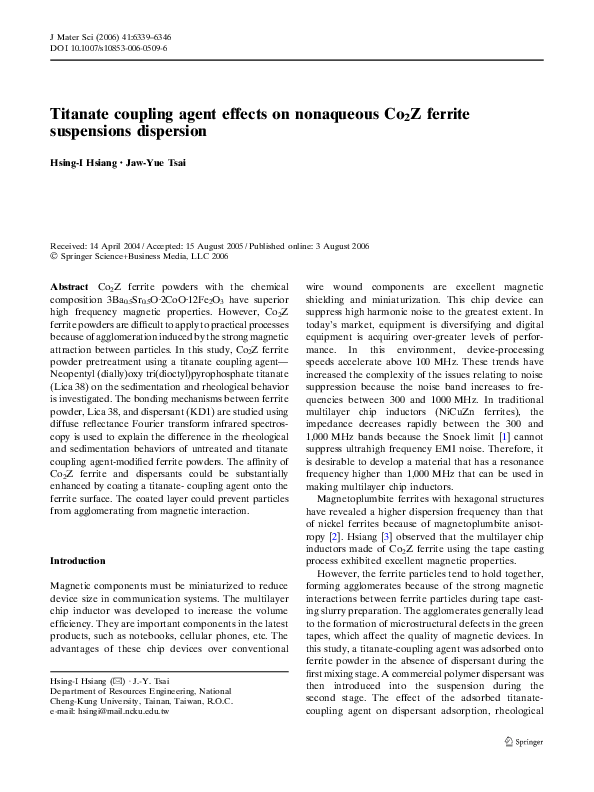 (PDF) Titanate coupling agent effects on nonaqueous Co2Z ferrite ...