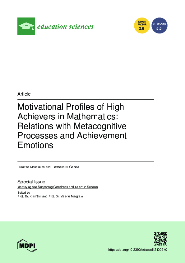 (PDF) Motivational Profiles of High Achievers in Mathematics: Relations ...