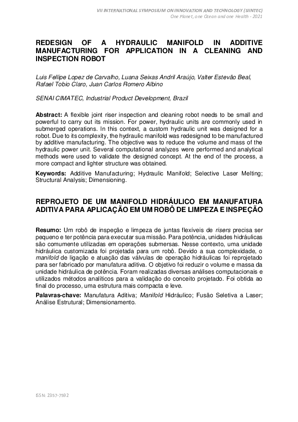(PDF) Redesign of a Hydraulic Manifold in Additive Manufacturing for ...