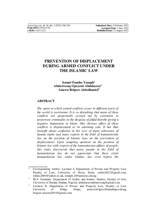 (PDF) Prevention of Displacement During Armed Conflict Under the ...