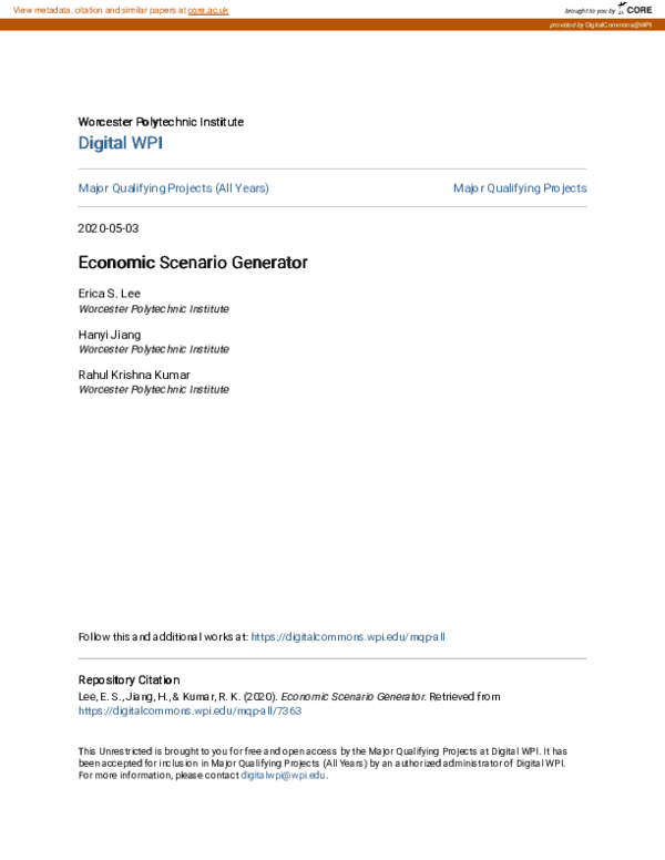 (PDF) Economic Scenario Generator