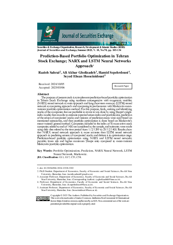 (PDF) Prediction-based portfolio optimization in Tehran Stock Exchange; NARX and LSTM neural ...