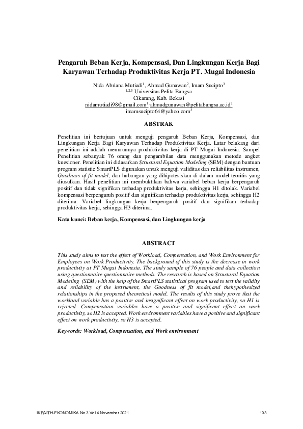 (PDF) Pengaruh Beban Kerja, Kompensasi, Dan Lingkungan Kerja Bagi ...