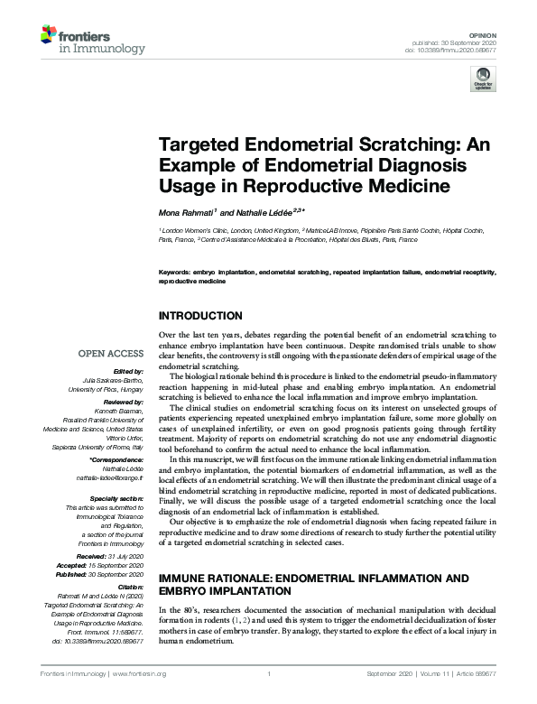 (PDF) Targeted Endometrial Scratching: An Example of Endometrial ...