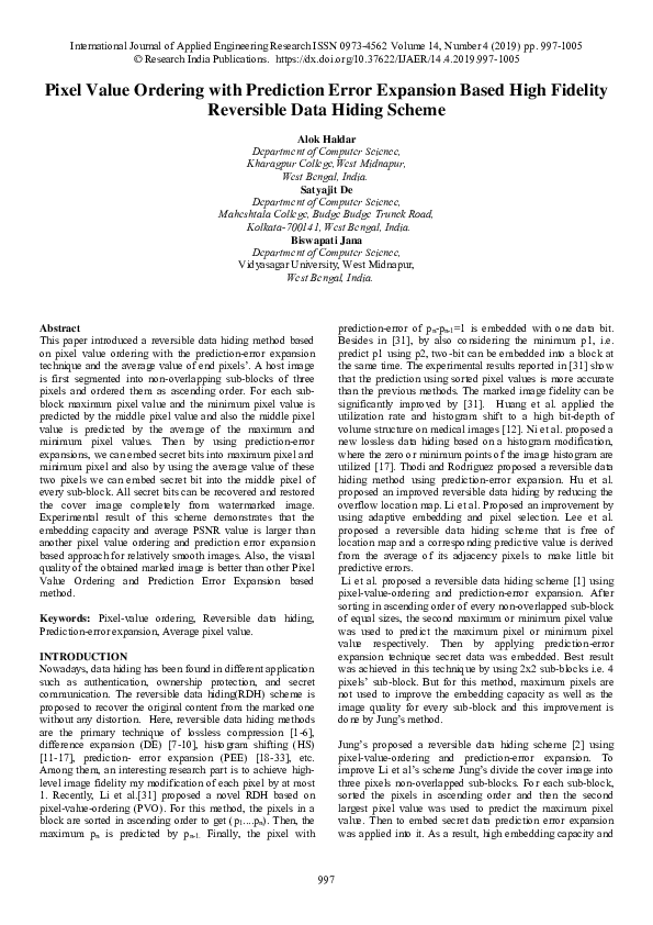 (PDF) Pixel Value Ordering with Prediction Error Expansion Based High Fidelity Reversible Data ...