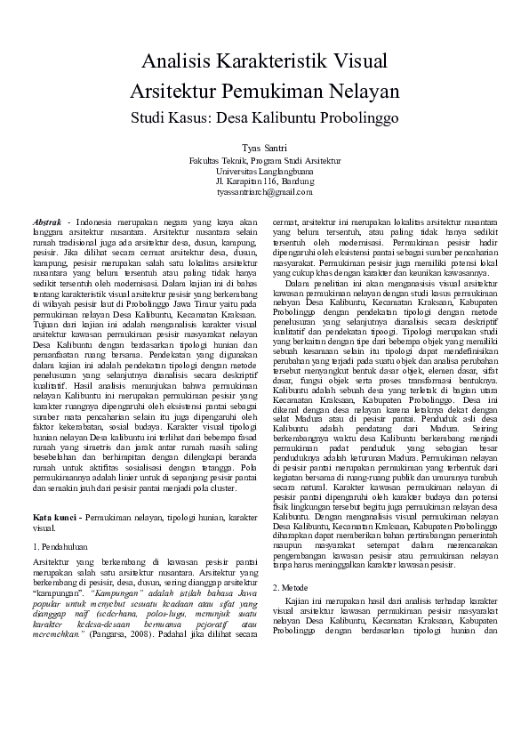 (PDF) Analisis Karakteristik Visual Arsitektur Pemukiman Nelayan