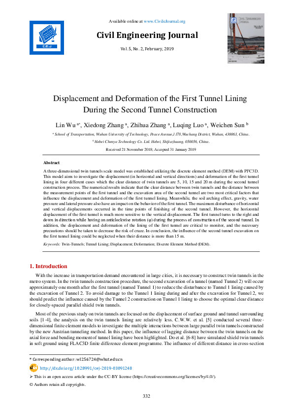 (PDF) Displacement and Deformation of the First Tunnel Lining During ...