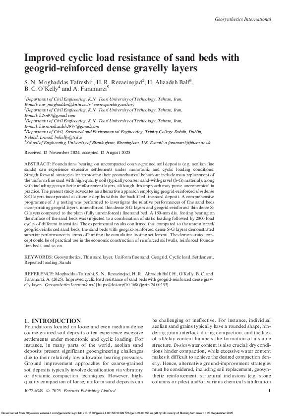 (PDF) Improved cyclic load resistance of sand beds with geogrid ...