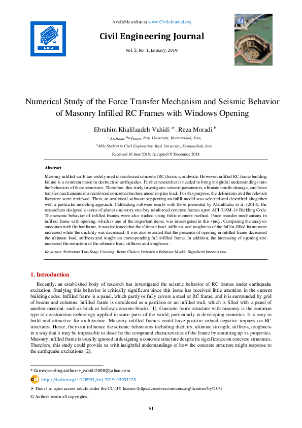 (PDF) Numerical Study of the Force Transfer Mechanism and Seismic Behavior of Masonry Infilled ...